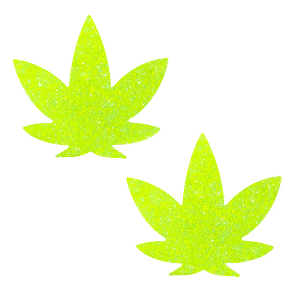 Super Sparkle Lemon Lime Glitter Weed Leaf Pasties Nevanude