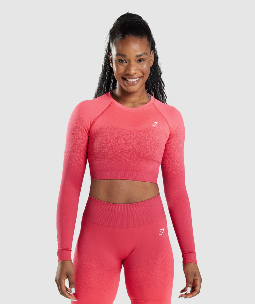 Gymshark Adapt Ombre Seamless Long Sleeve Crop Top Pinkred Gymshark