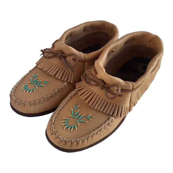 Womens Genuine Moose Hide Leather Beaded Ankle High Moccasin Shoes