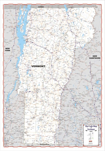 Zip Code Large Map Of Vermont New 2021 Version 48 X 69 With Thick Lam