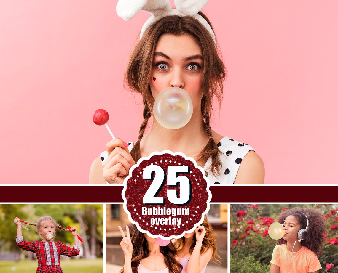 25 Bubblegum Bubble Gum Photo Overlay Photoshop Overlays Color Gum