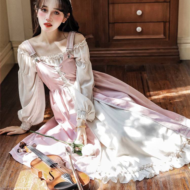 Pink Romantic Royalcore Princess Dress Vintage Renaissance Dress