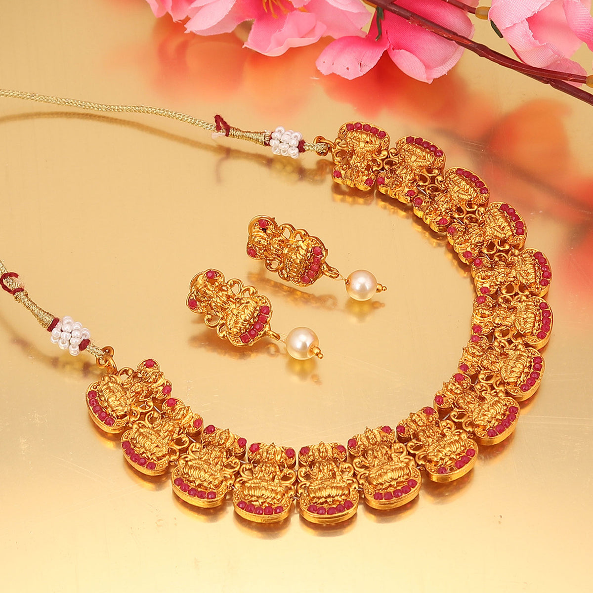 Sukkhi Goddess Lakshmi Gold Plated Pearl Choker Necklace Set For Women