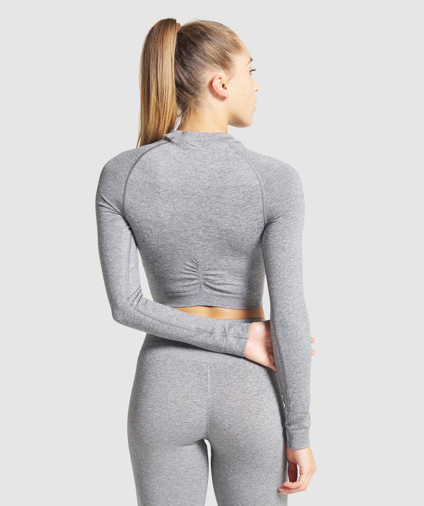 Gymshark Adapt Marl Seamless Long Sleeve Crop Top Grey Gymshark