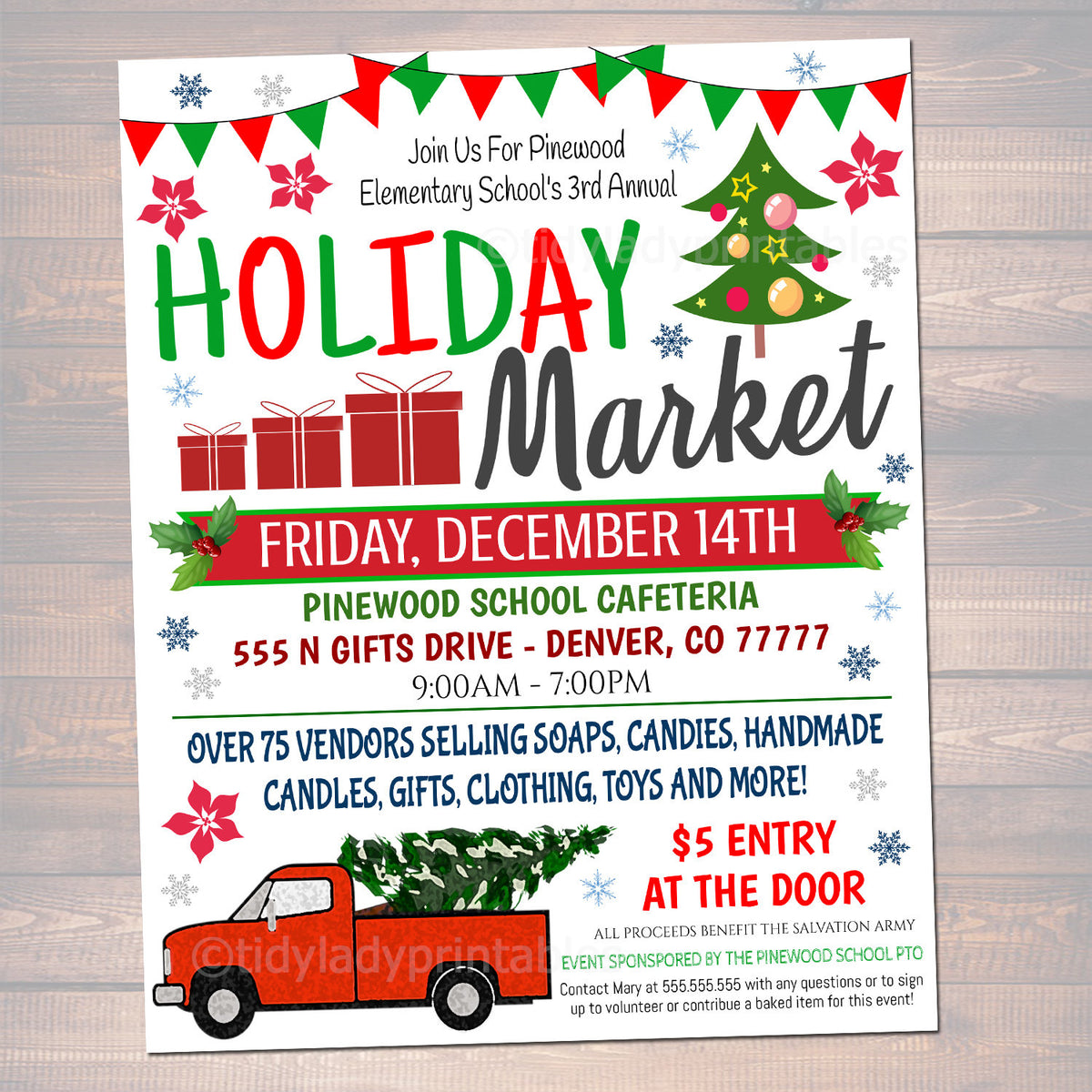 Holiday Market Flyer Christmas Craft Show Invitation Tidylady Printables