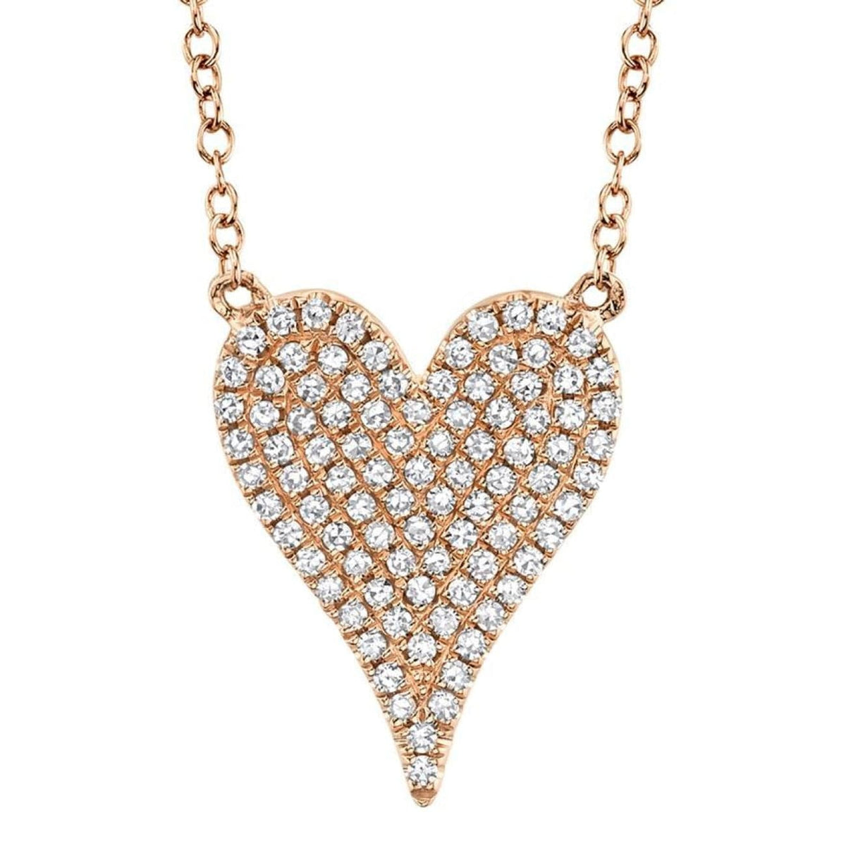 Shy Creation 021ct 14k Rose Gold Diamond Pave Heart Necklace Jewelry