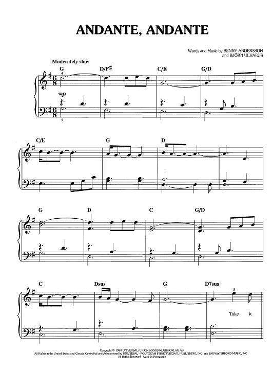 Andante Andante From Mamma Mia Here We Go Again Sheet Music By Abba