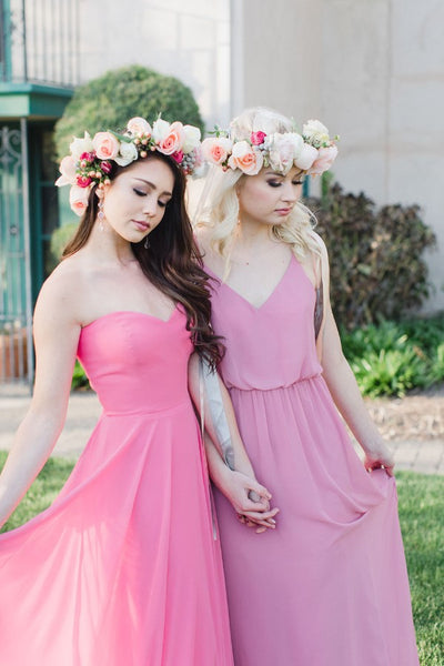 Strapless Chiffon Hot Pink Bridesmaid Dresses 2022 Loveangeldress