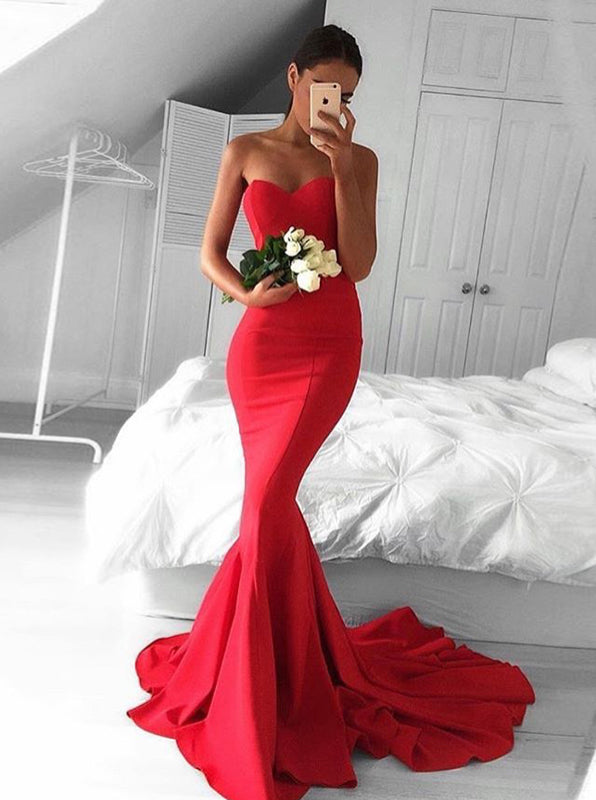 Red Mermaid Prom Dressfitted Prom Dress With Train Modest Prom Dress