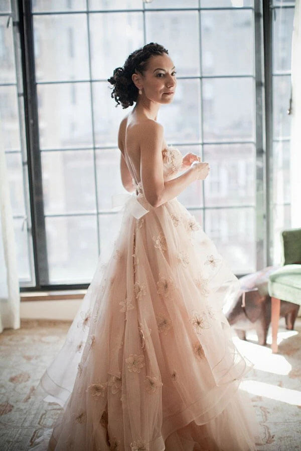 Blush Pink A Line Sweetheart Floral Wedding Dress Mw761 Musebridals