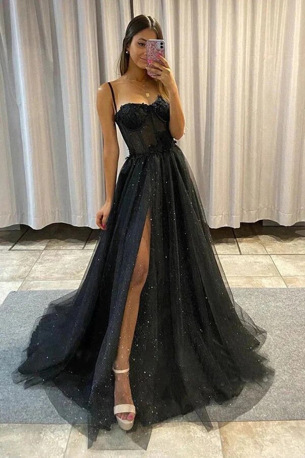 Black Tulle Sweetheart Spaghetti Straps Prom Dress Mp699 Musebridals