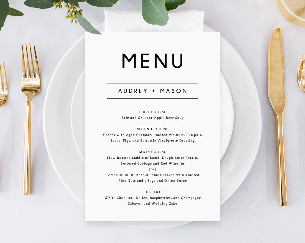 Wedding Menu Template Printable Wedding Menu Minimalist Wedding Menu