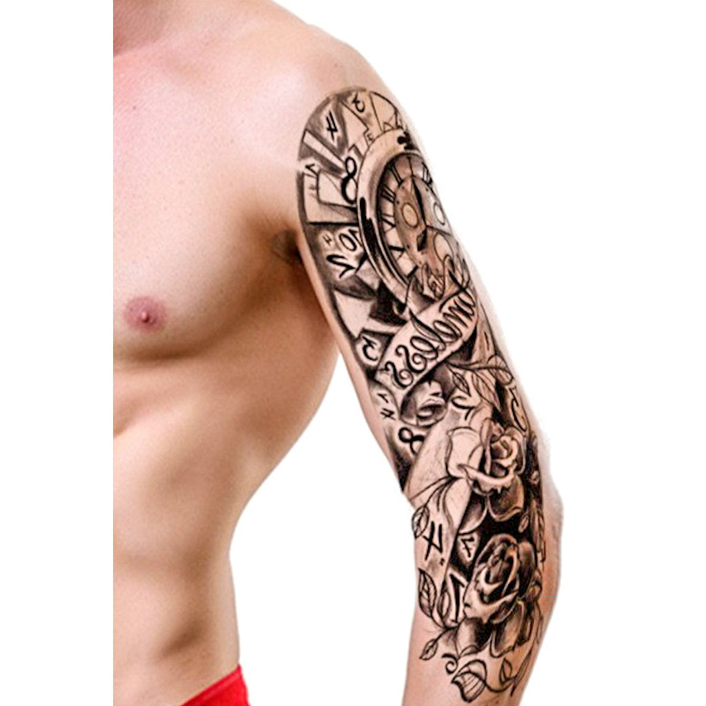 Tatouage éphémère Temporaire Homme Bras Complet Manchette Temps