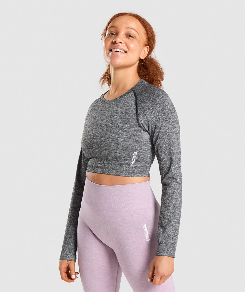 Gymshark Adapt Marl Seamless Long Sleeve Crop Top Black Gymshark