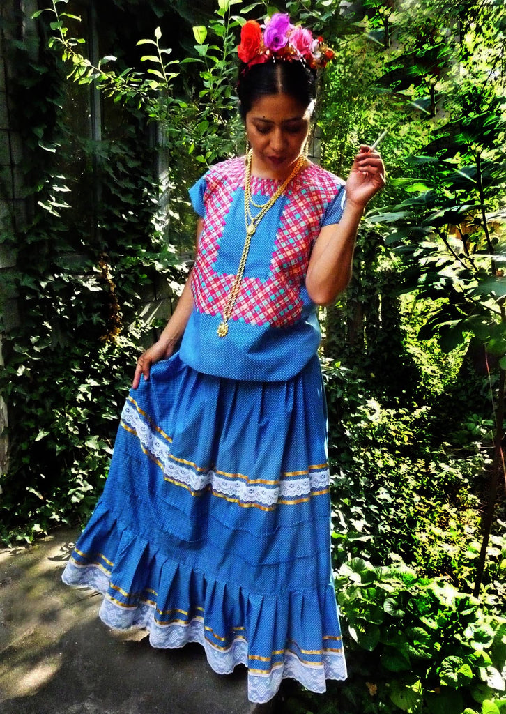 Traditional Huipil Oaxaca Frida Blue Dots Huitzilli