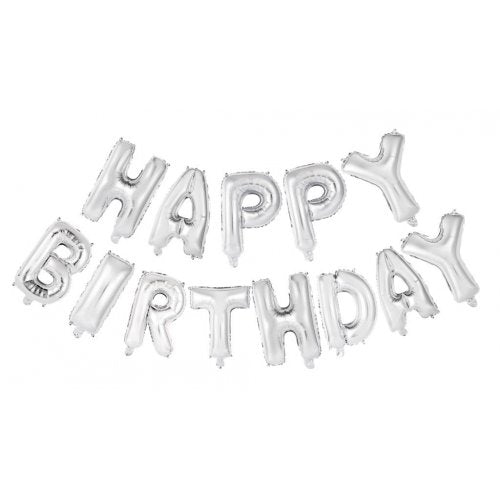 Silver Happy Birthday Foil Balloon Banner Kit Air Fill Only The