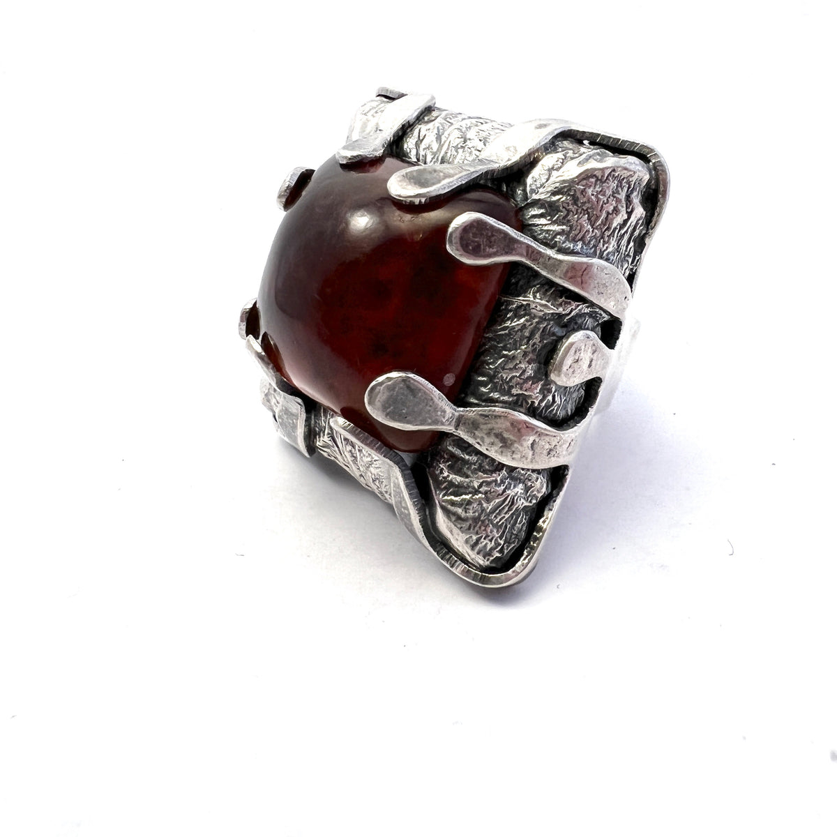 Orno Poland 1960s Vintage Gigantic Solid Silver Baltic Amber Ring