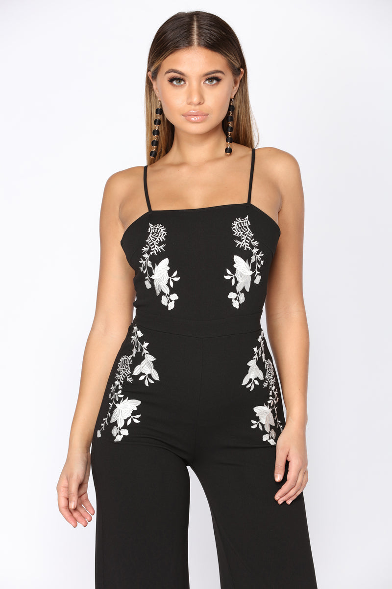 Bright Side Embroidered Jumpsuit Black Fashion Nova Jumpsuits