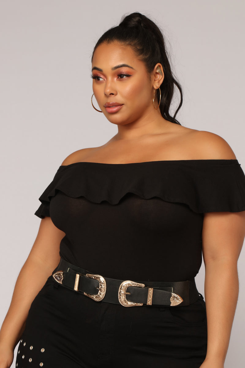 Liz Ruffle Off Shoulder Bodysuit Black Fashion Nova Bodysuits