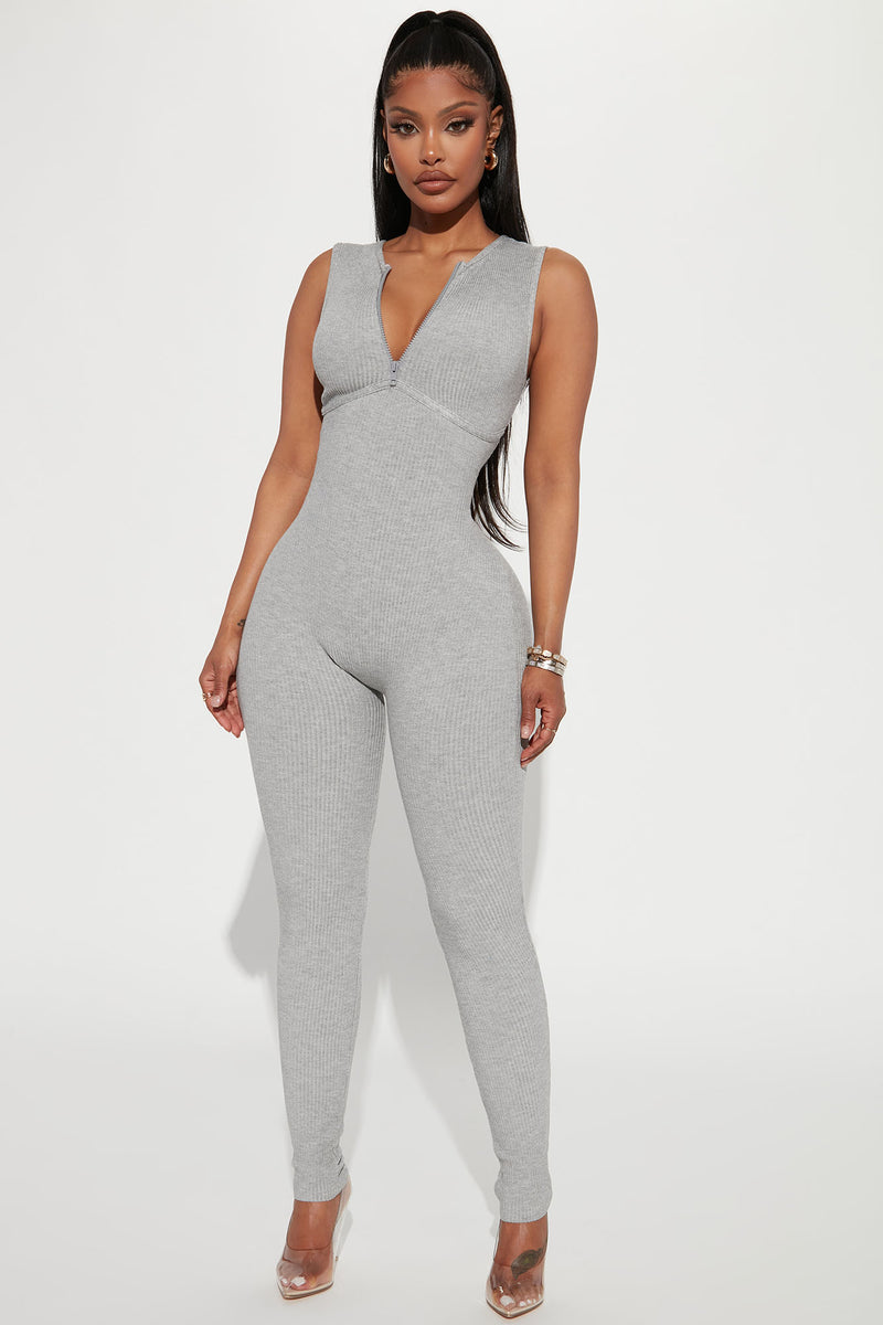 Adriana Ribbed Jumpsuit Grey Fashion Nova Jumpsuits Fashion Nova