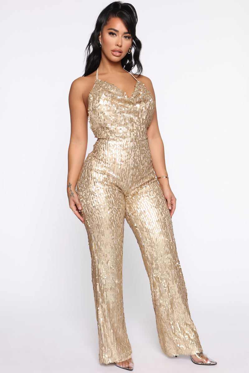 To The Beat Sequin Jumpsuit Gold Fashion Nova Jumpsuits Fashion Nova