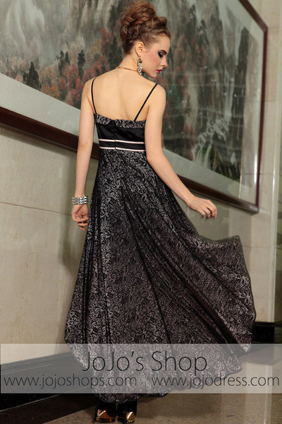 Black Lace Hi Low Straps Semi Formal Prom Evening Cocktail Dress Dq860