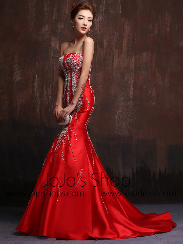Scarlet Red Sexy Strapless Fit And Flare Mermaid Wedding Dress Formal