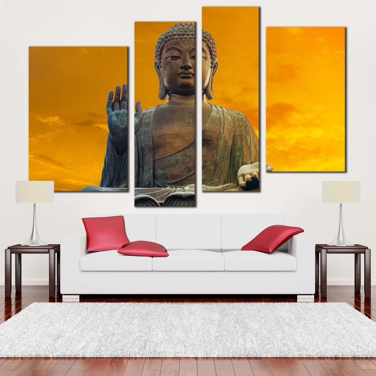 Grand Buddha Canvas Wall Art Hong Kong Yellow Sunset Buddha 4 Piece C