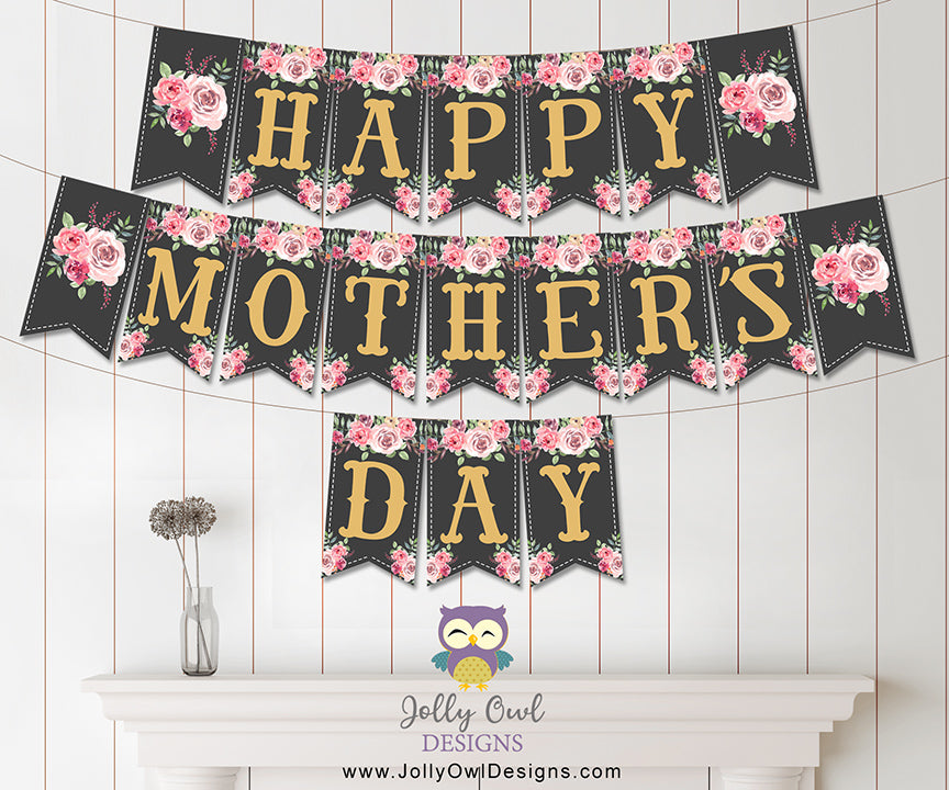 Happy Mothers Day Printable Banner Instant Digital Download Jolly