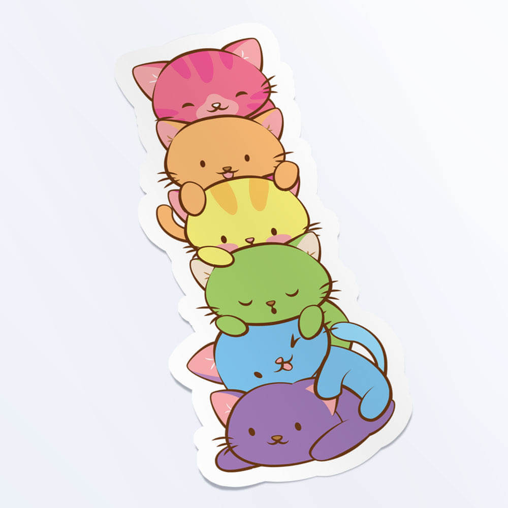 Kawaii Cat Pile Lgbtq Rainbow Gay Pride Sticker Irene Koh Studio