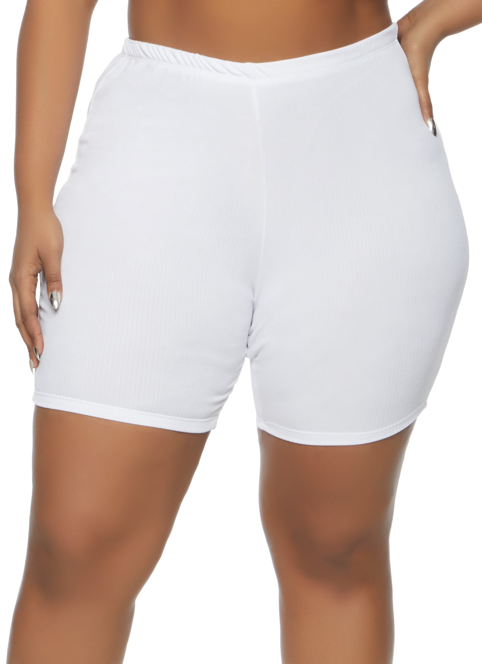 Plus Size Solid Ribbed Knit Biker Shorts