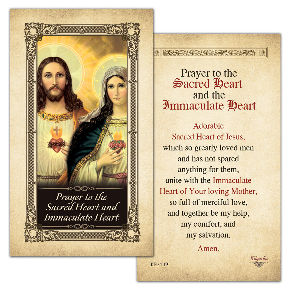 Sacred Heart And Immaculate Heart Kilgarlin Laminated Prayer Card