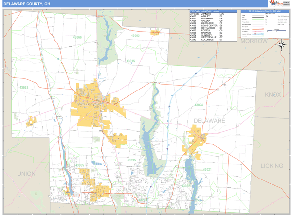 Delaware County Ohio Zip Code Wall Map