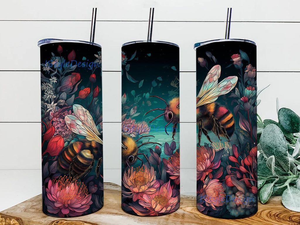 Neon Bees 20oz Skinny Tumbler Png Flying Bee Neon Sublimation Tumbler