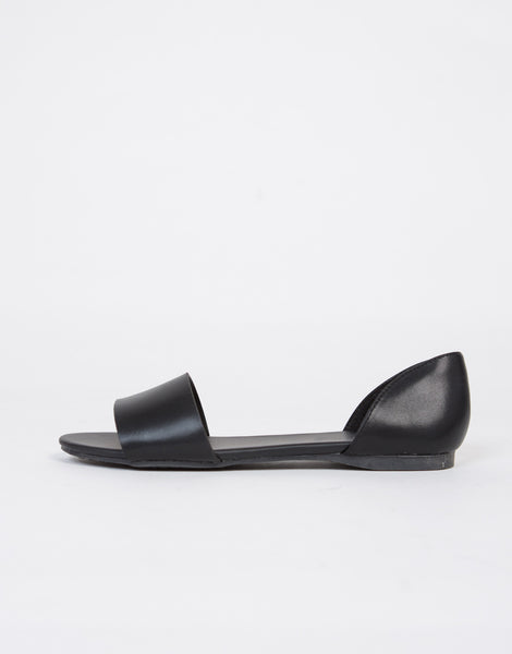 Leatherette Dorsay Flats Black Open Toe Flats Black Leather Shoes