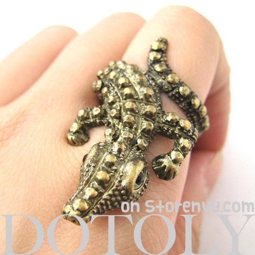 3d Crocodile Alligator Animal Wrap Around Ring In Brass Size 6 Only