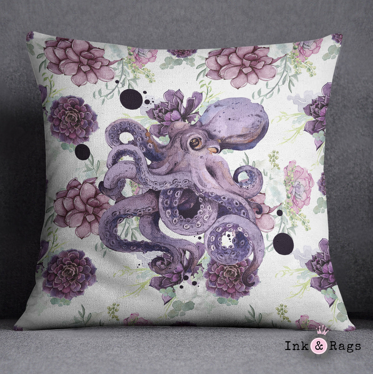 Succulent Octopus Ink Decorative Throw And Pillow Cover Set Ink And Rags