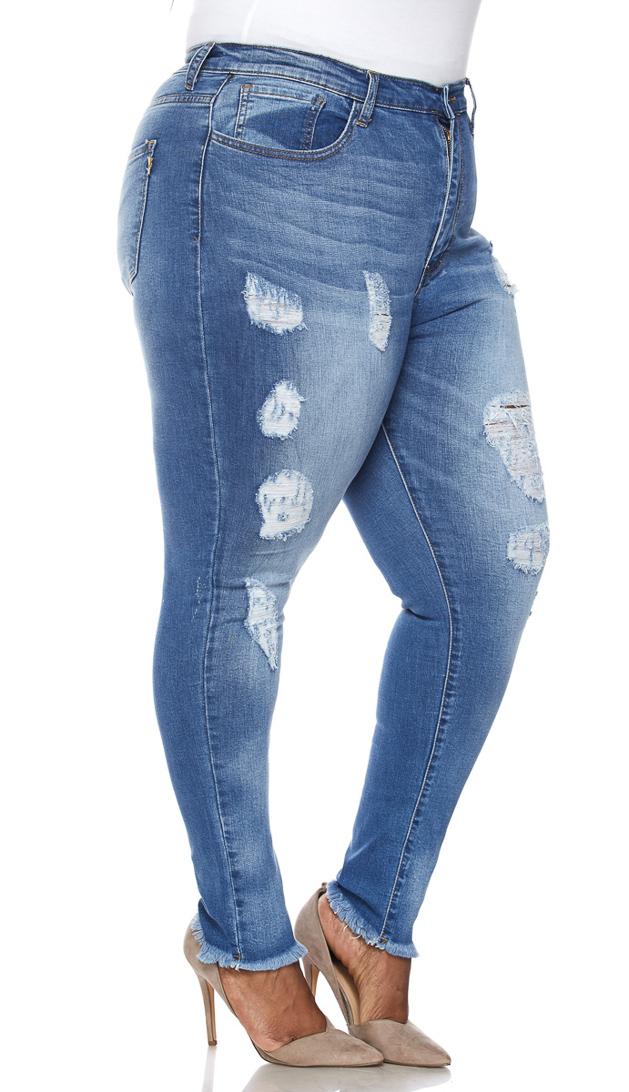 Plus Size High Waisted Distressed Jeans In Dark Wash