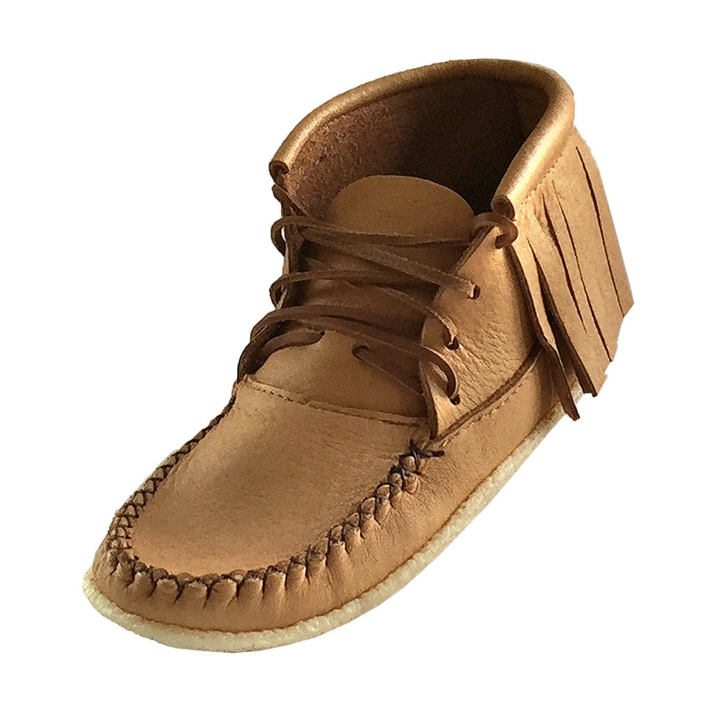 Womens Crepe Sole Genuine Moose Hide Leather Fringed Moccasin Boots