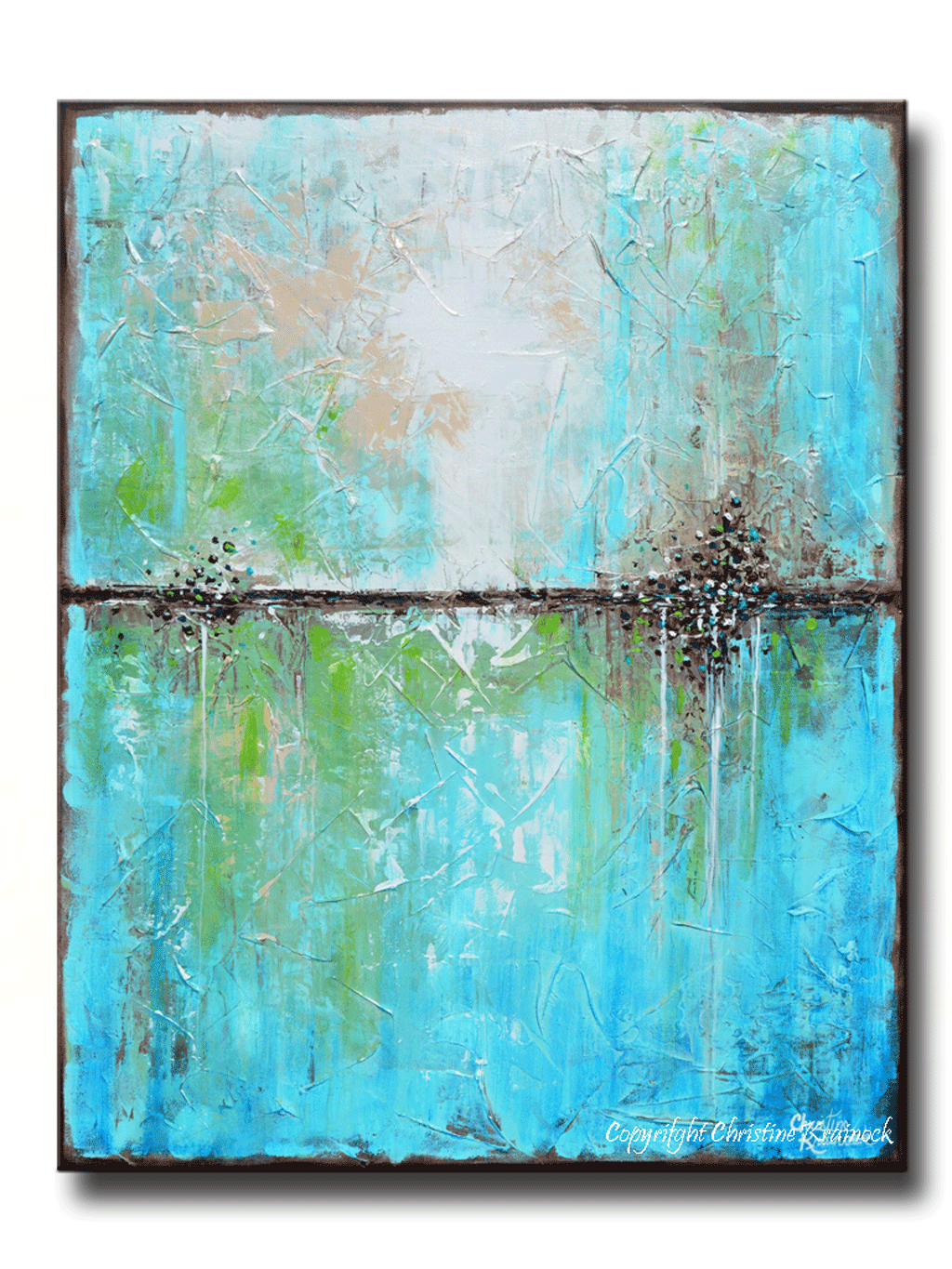 Giclee Print Art Abstract Painting Aqua Blue Green White Textured Coas