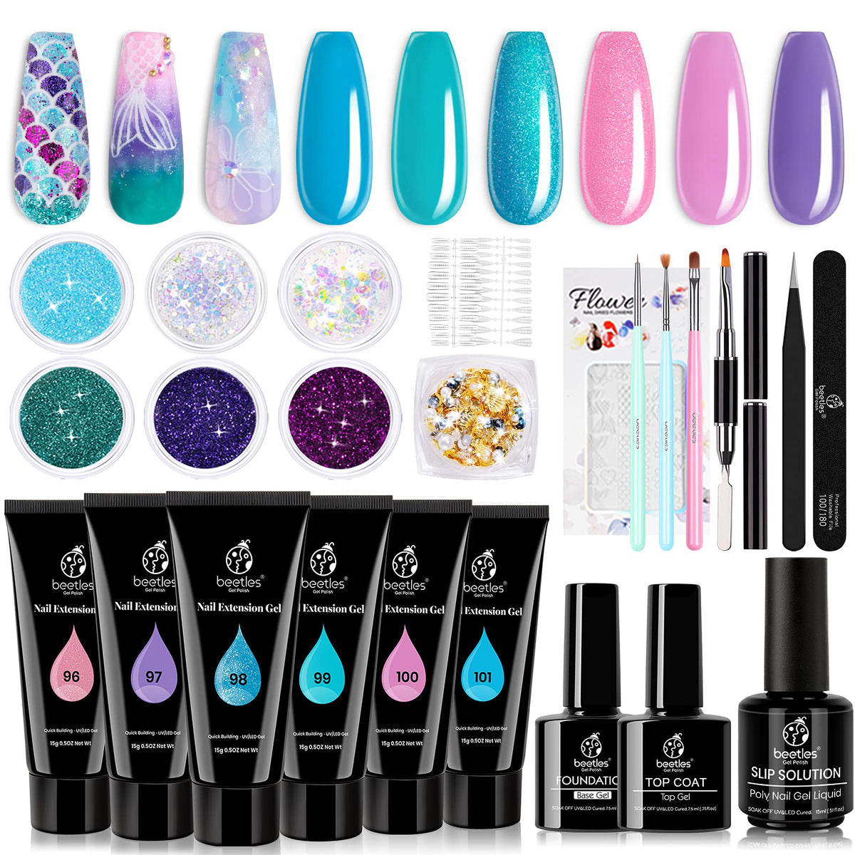 Beetles Poly Nail Extension Gel Kit Mermaid 6 Colors Builder Extension