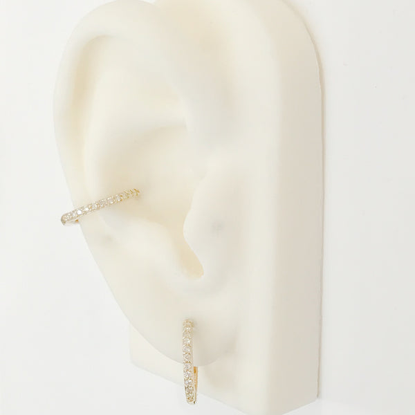 14k Gold Pavé Diamond Xl Size 15mm Huggie Hoop Earrings Nana Bijou
