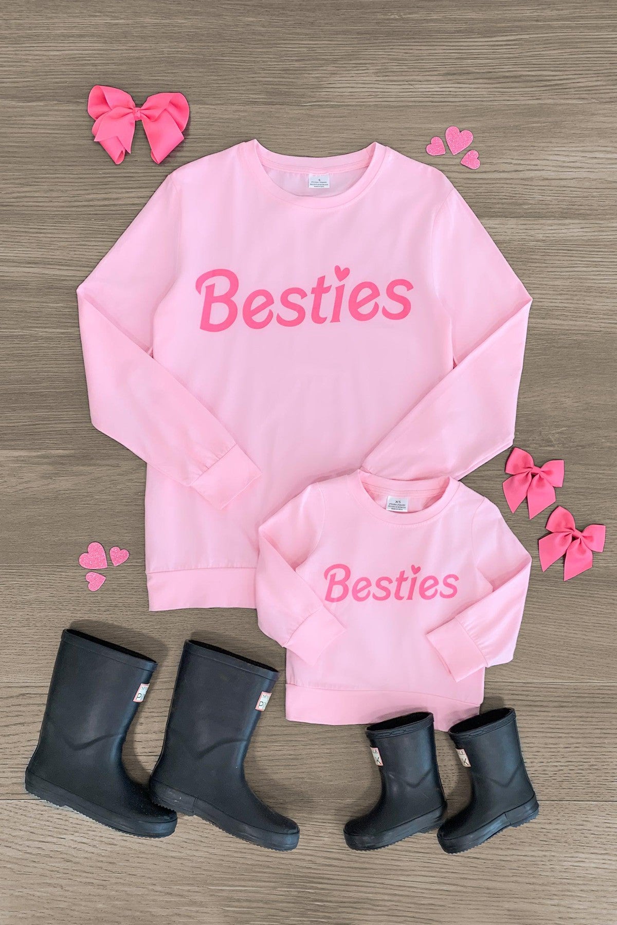 Mom And Me Besties Pink Long Sleeve Top Sparkle In Pink