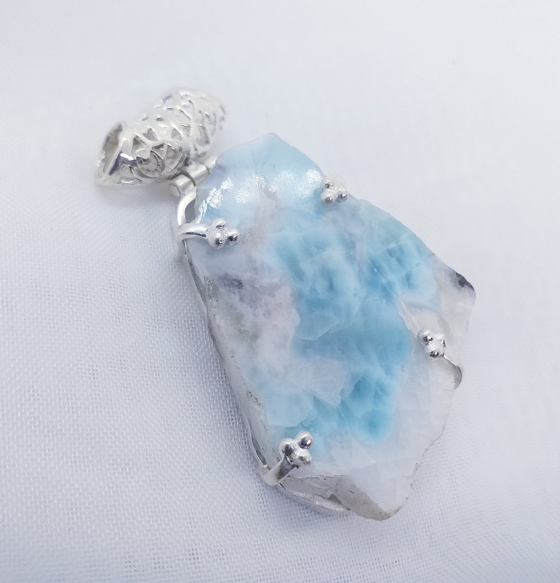 Rarität Echter Natur Larimar Rohstein Anhänger 925 Silber Edelstein