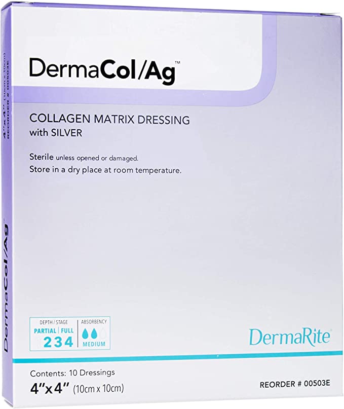 Dermarite Dermacolag Collagen Matrix Wound Dressing With Silver 4 X