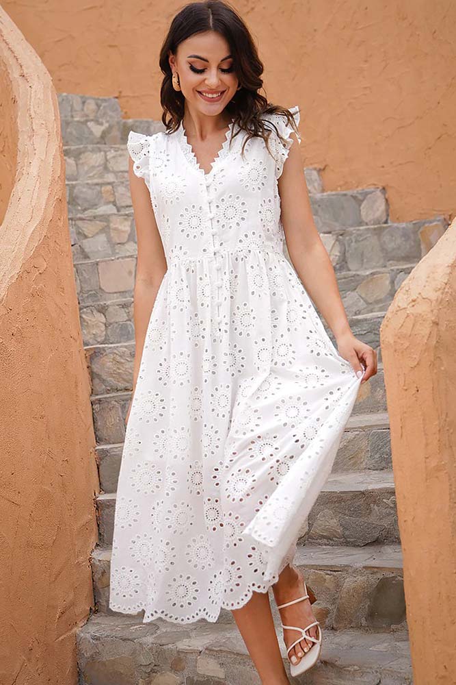 Robe Longue Blanche Coton Dentelle ÉlÉgante Dentelle