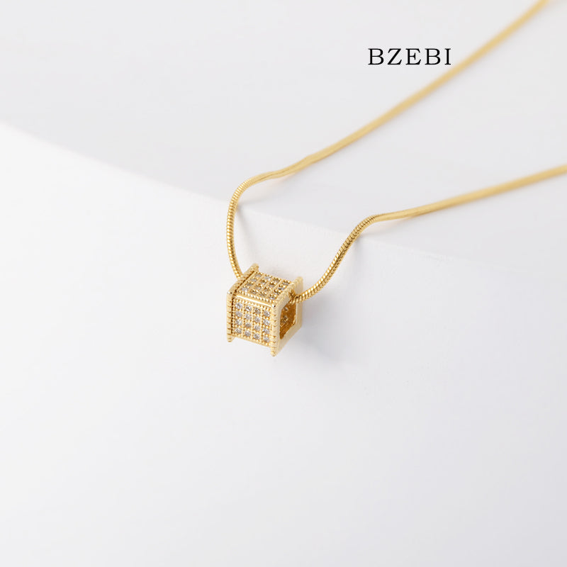 Bzebi 18k Gold Plated Cubic Zirconia Block Box Necklace For Women With