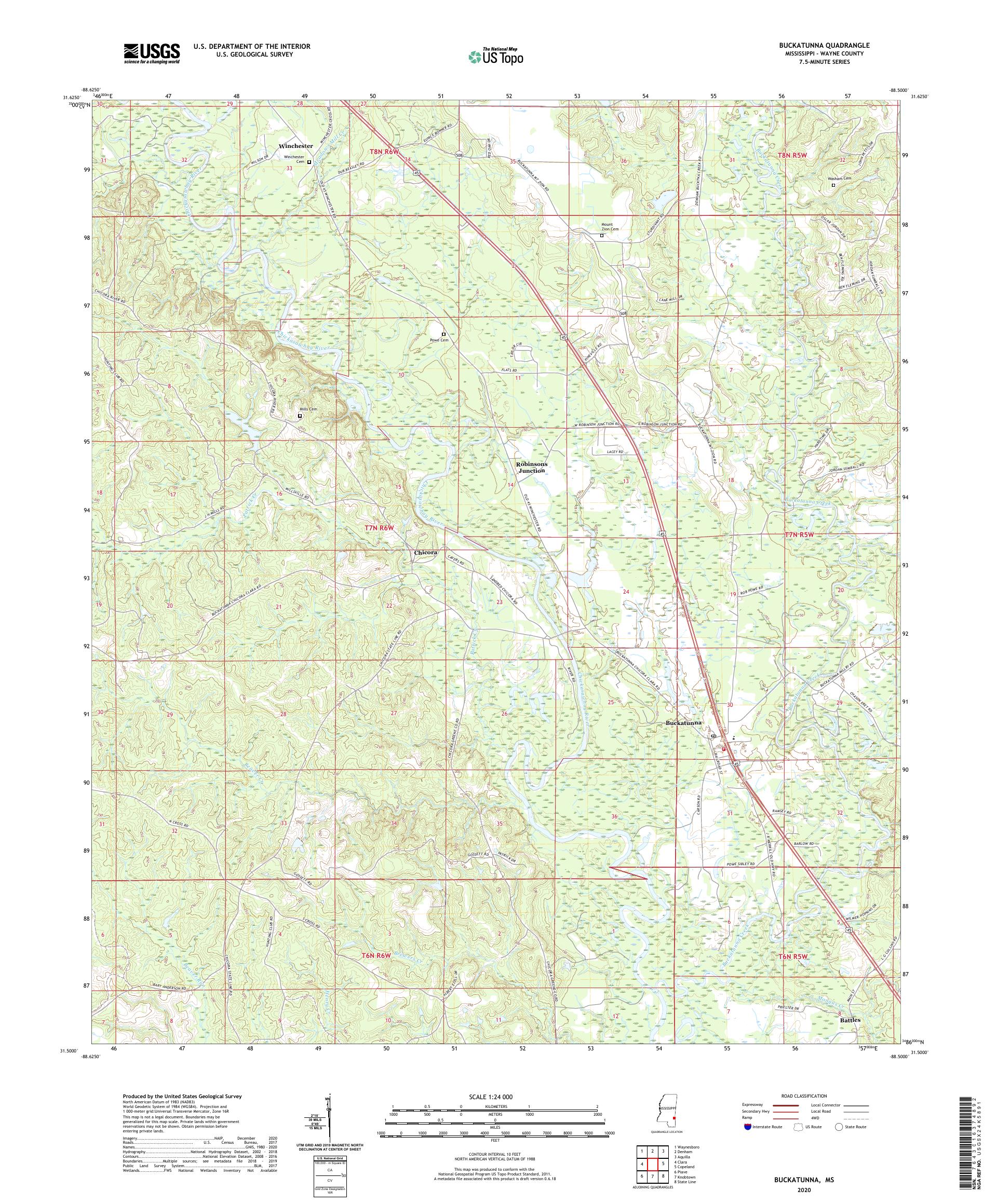 Buckatunna Mississippi Us Topo Map Mytopo Map Store