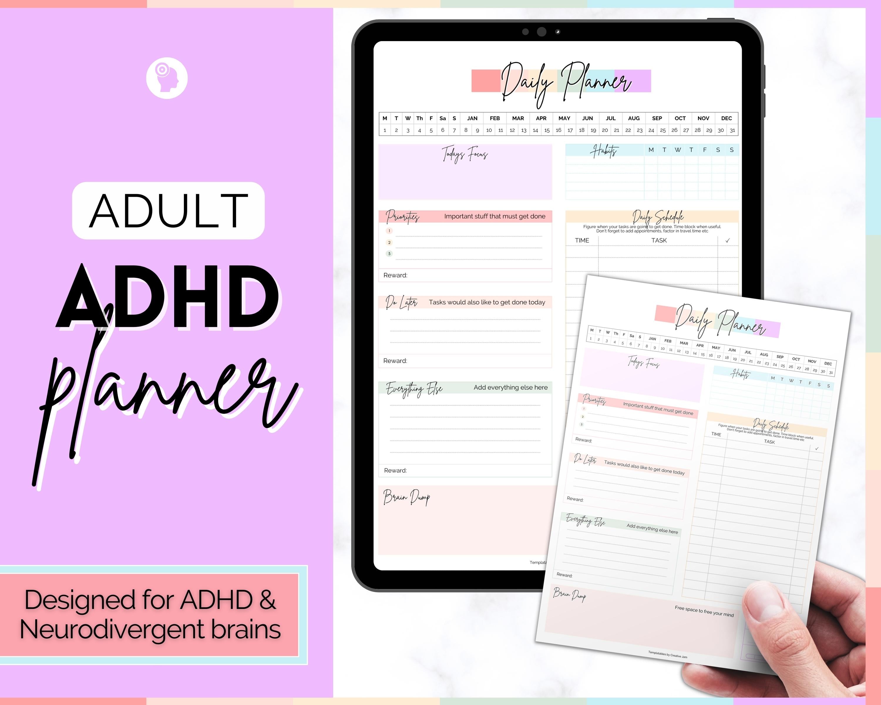 Adult Adhd Printable Daily Planner Brain Dump Template