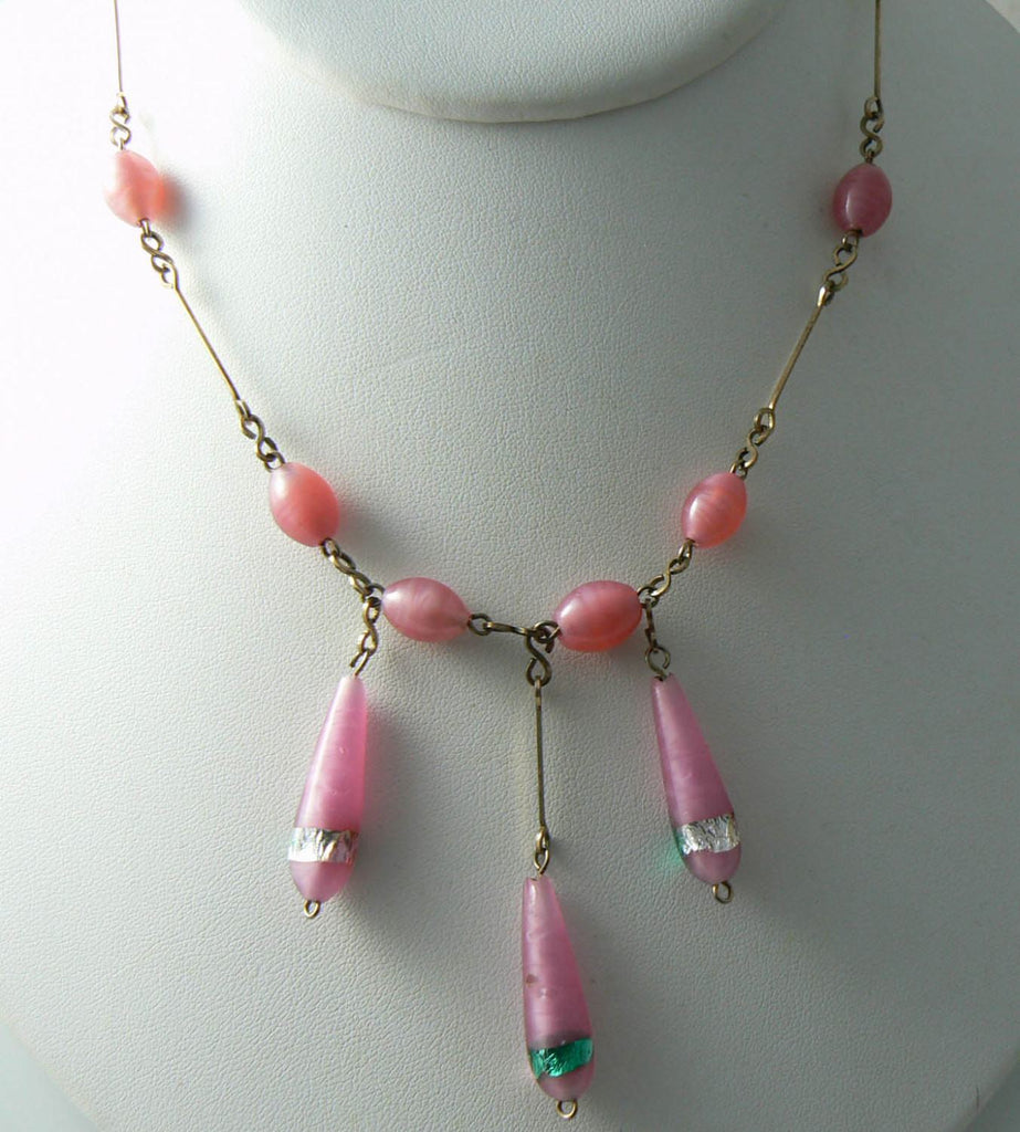 Vintage Art Deco Pink Glass Bead Necklace